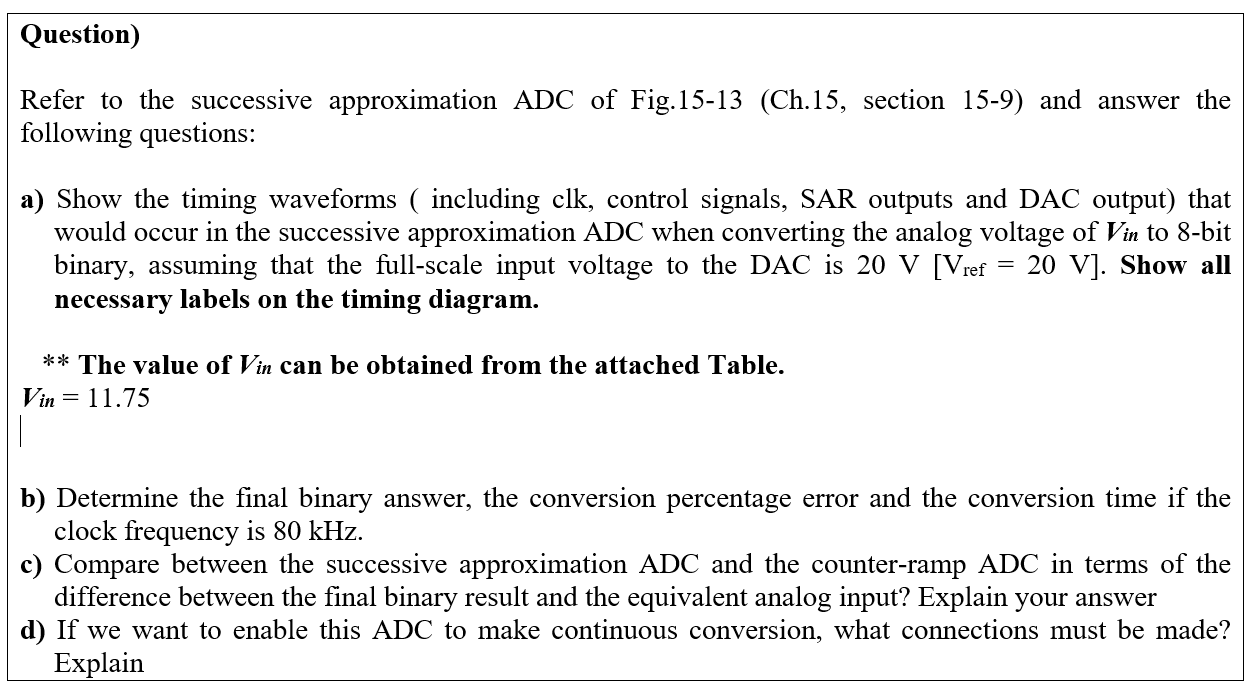Question) Refer to the successive approximation ADC | Chegg.com