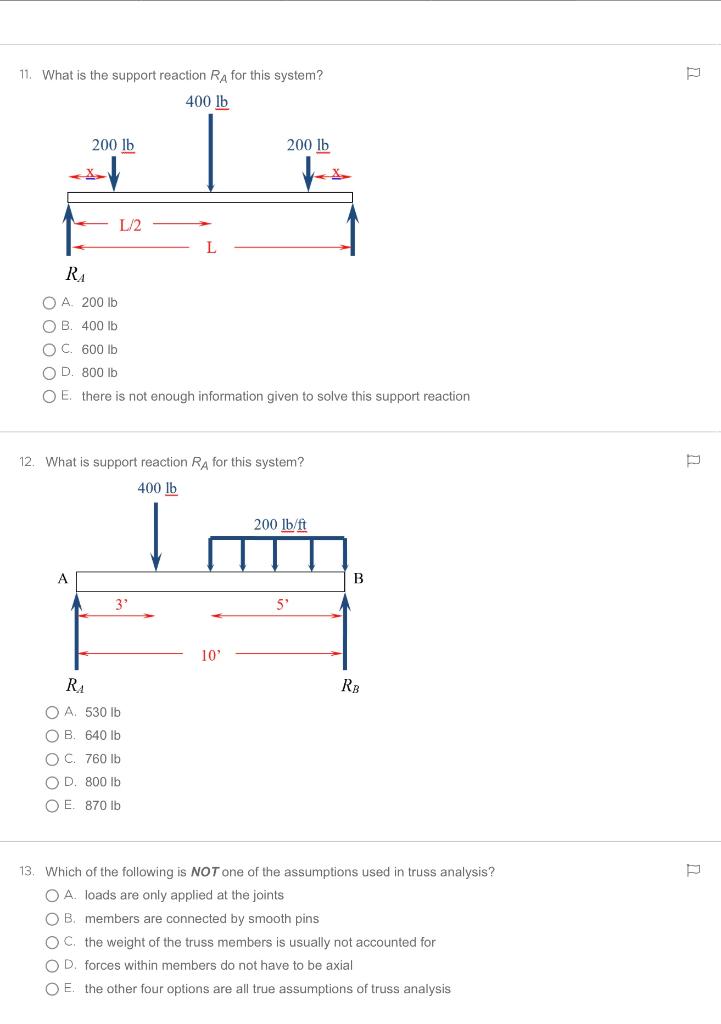 Solved 11. What is the support reaction RA for this system? | Chegg.com