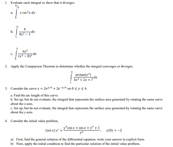 Solved 1. Evaluate each integral or show that it diverges. | Chegg.com