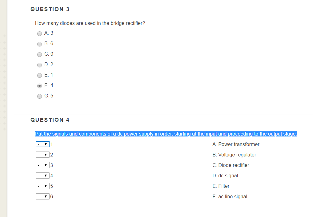 Solved QUESTION 3 How many diodes are used in the bridge | Chegg.com