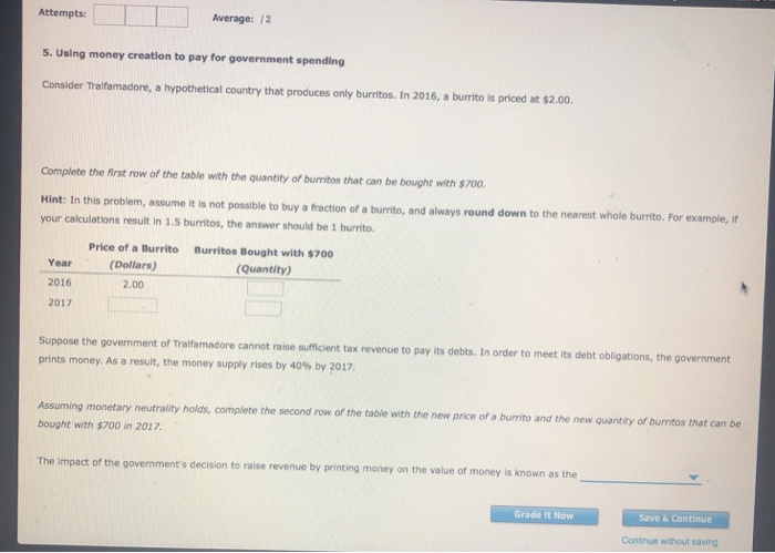 Solved Attempts:Average: 12 5. Using money creation to pay | Chegg.com Solved Attempts:Average: 12 5. Using money creation to pay | Chegg.com