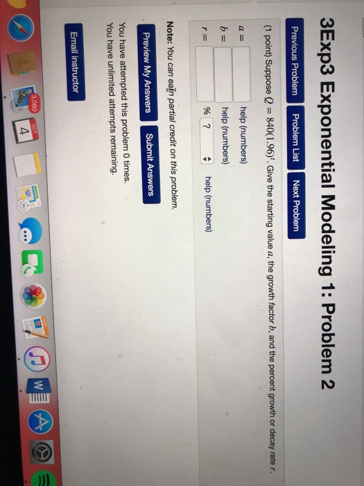 Solved 3Exp3 Exponential Modeling 1: Problem 2 Previous | Chegg.com