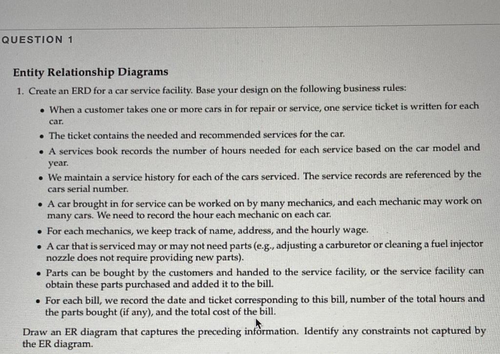 Solved QUESTION 1 Entity Relationship Diagrams 1. Create an | Chegg.com
