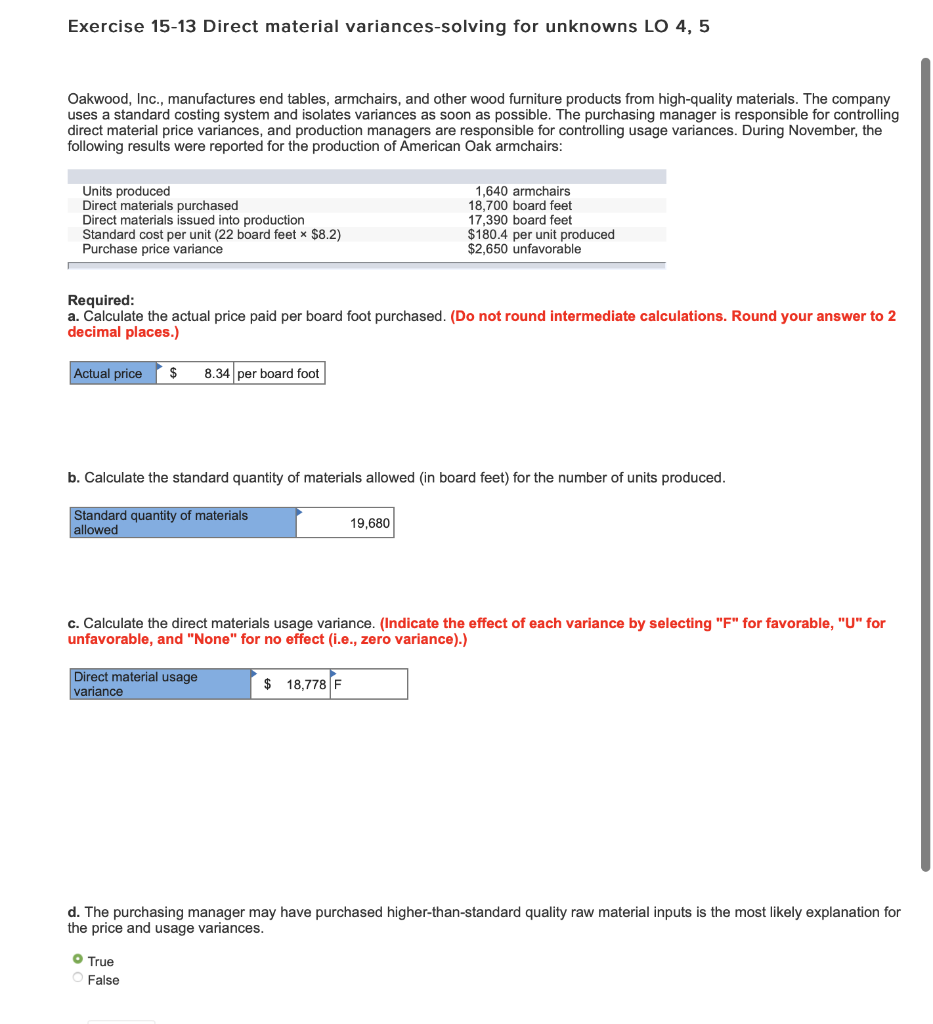Solved Exercise 15-13 Direct material variances-solving for | Chegg.com