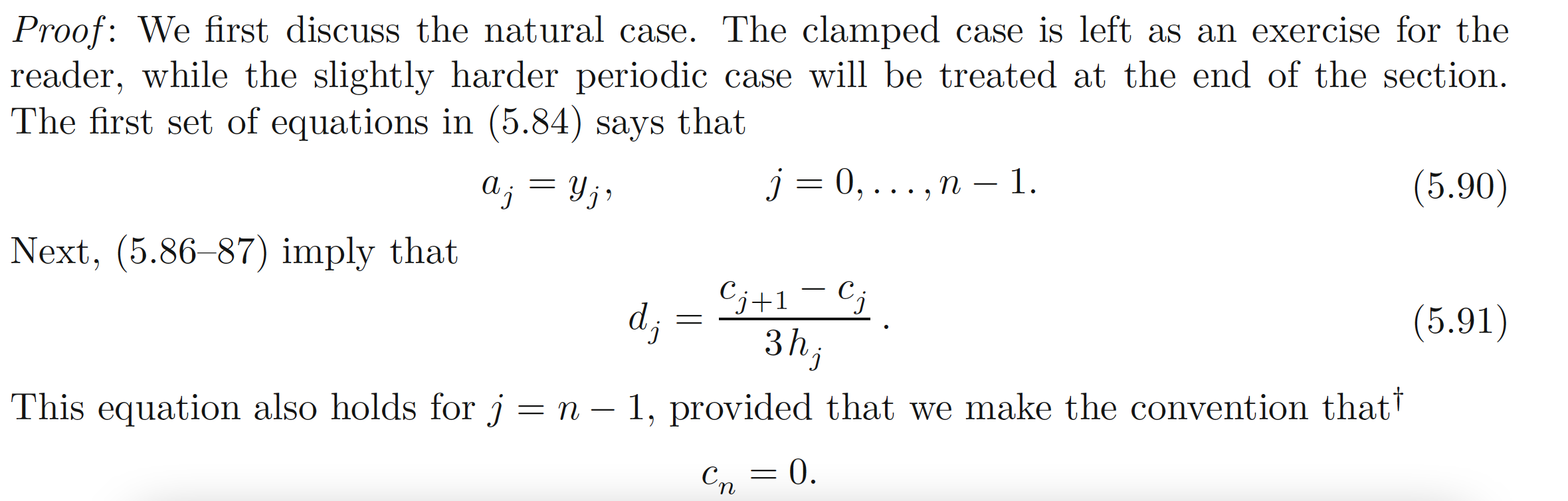 Splines, proving why the equation also hold for j = n | Chegg.com
