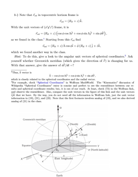 1-) Note that in topocentric horizon frame is With | Chegg.com