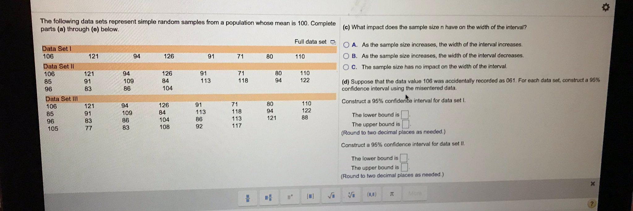 Solved The following data sets represent simple random | Chegg.com