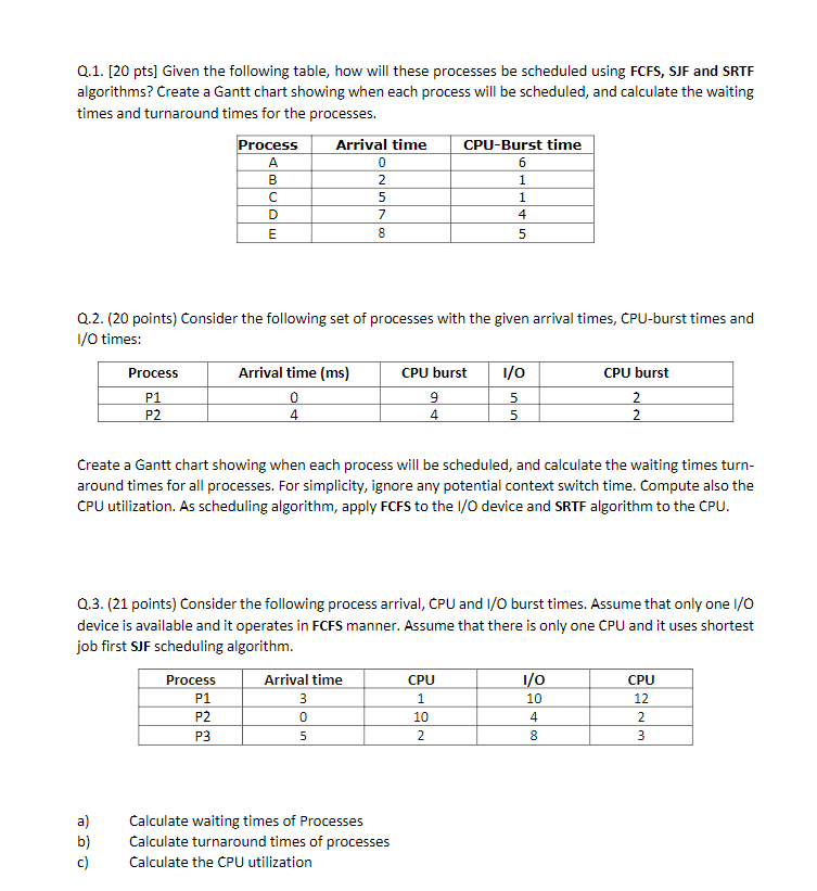 Solved Q.1. [20 pts] Given the following table, how will | Chegg.com