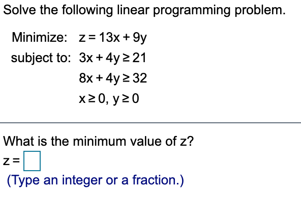 Solved Solve the following linear programming problem. | Chegg.com
