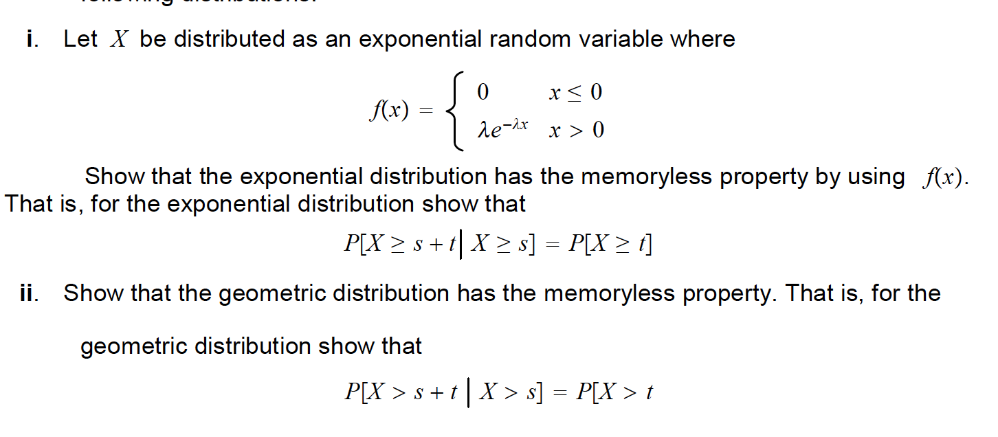 Solved i. Let X be distributed as an exponential random | Chegg.com