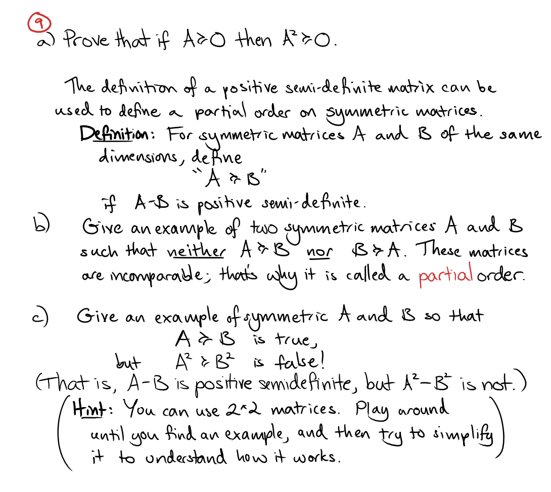 Solved (9) a) Prove that if A⩾0 then A2⩾0. The definition of | Chegg.com