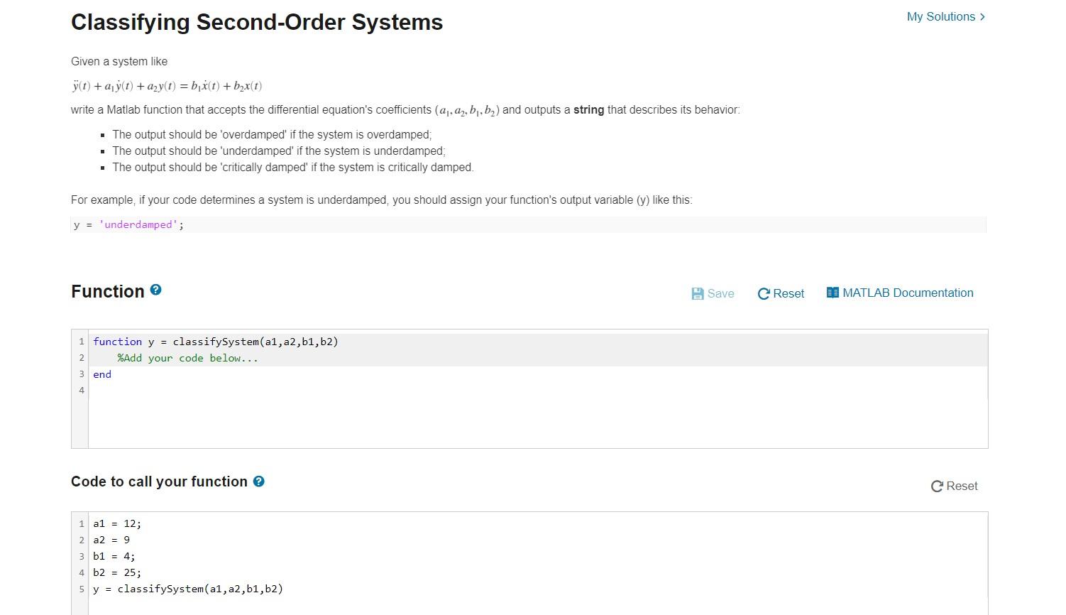 Solved Classifying Second-Order Systems Given a system like | Chegg.com