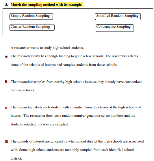 Solved Please match the sampling method with each example | Chegg.com