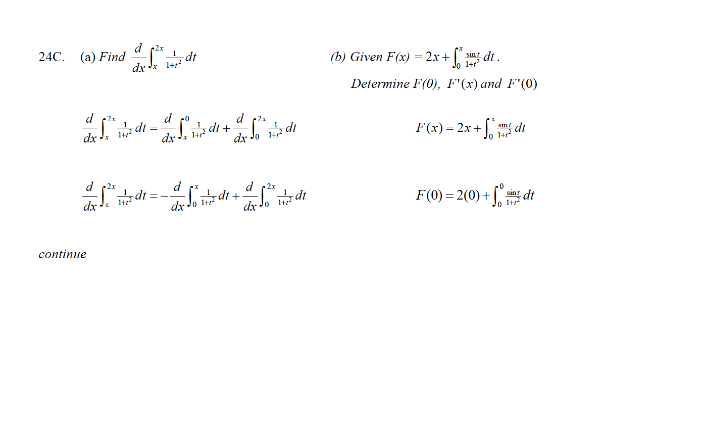 Solved 24C. (a) Find dxd∫x2x1+t21dt (b) Given | Chegg.com
