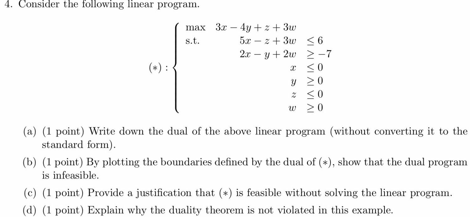 Solved 4 Consider The Following Linear Program ∗ ⎩⎨⎧max