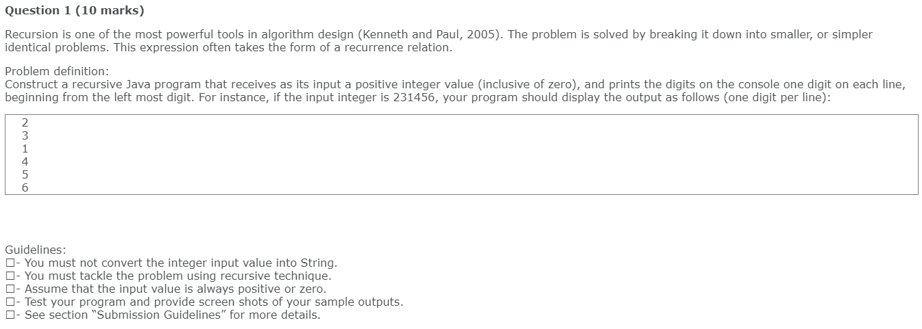 Solved Question 1 (10 marks) Recursion is one of the most | Chegg.com