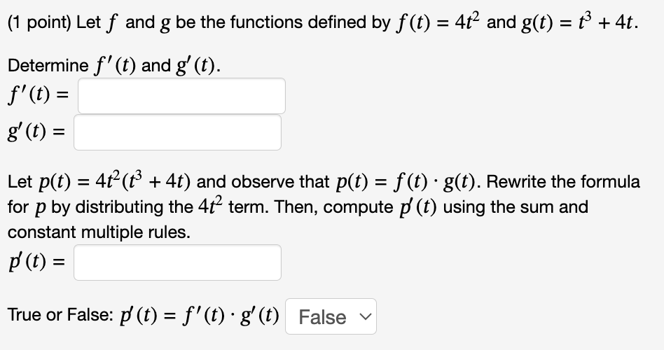 Solved (1 point) Let f and g be the functions defined by | Chegg.com