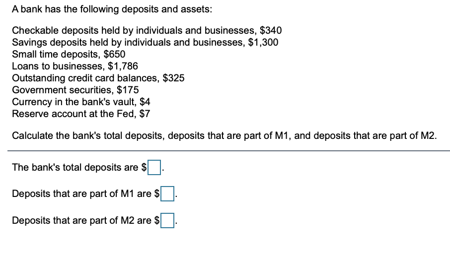 Solved A bank has the following deposits and assets: | Chegg.com