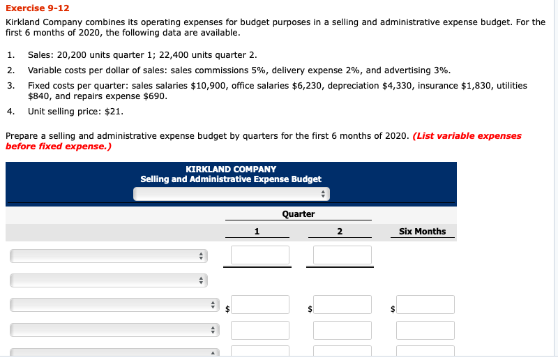 Solved Exercise 9-12 Kirkland Company combines its operating | Chegg.com