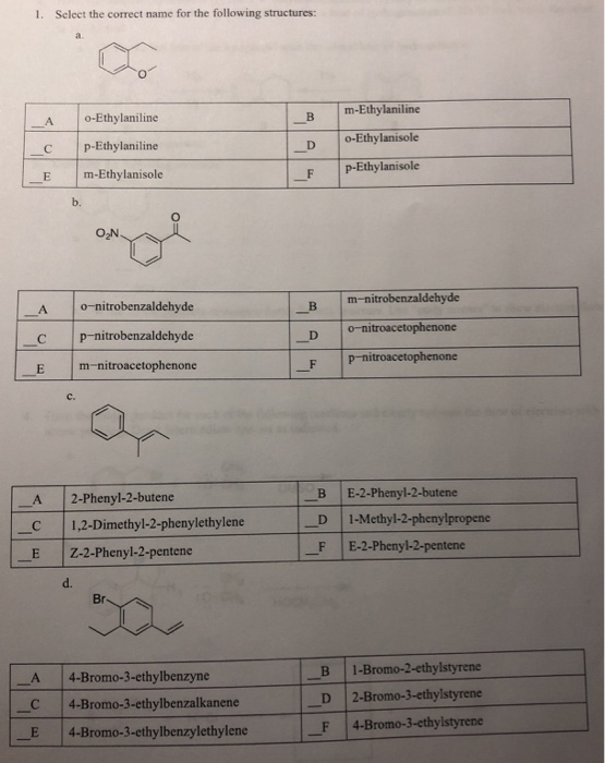 Solved 1. Select the correct name for the following | Chegg.com
