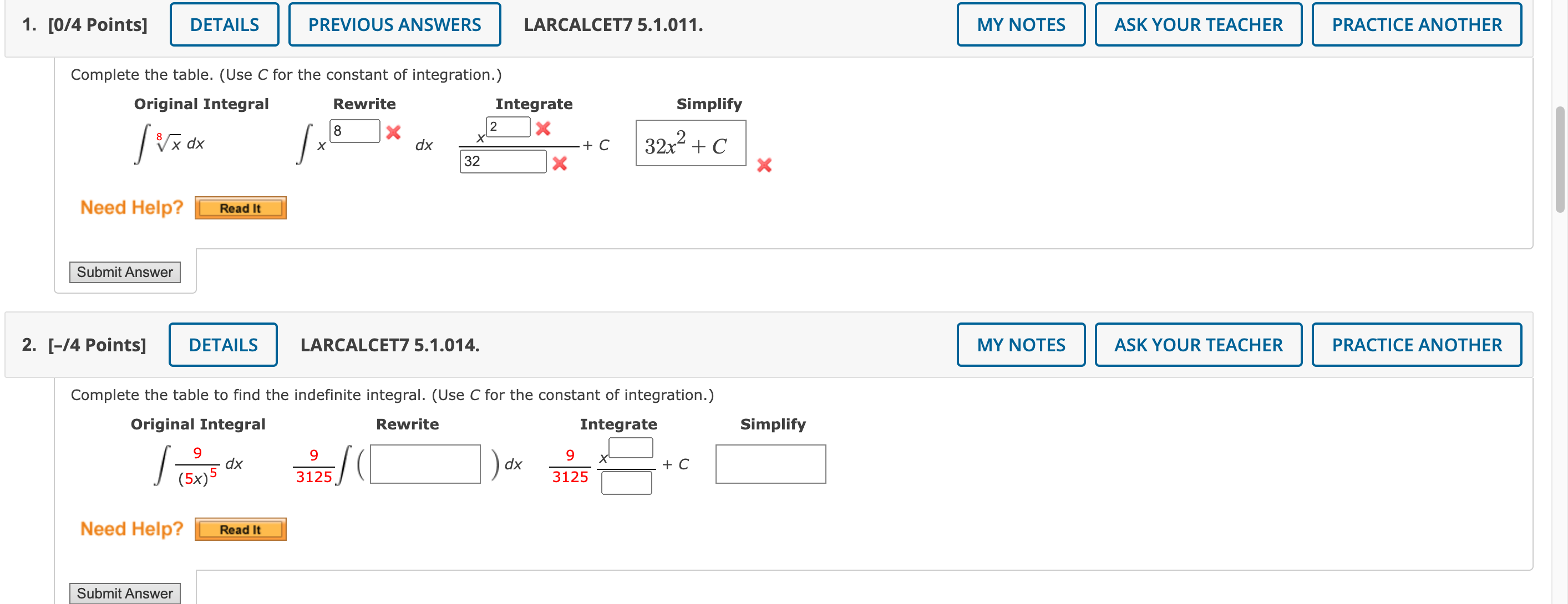 Solved Complete the table. (Use C for the constant of | Chegg.com