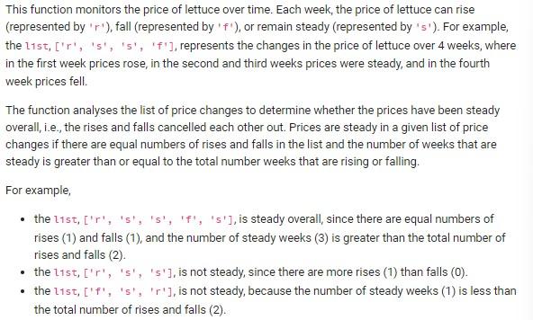 Solved This function monitors the price of lettuce over | Chegg.com