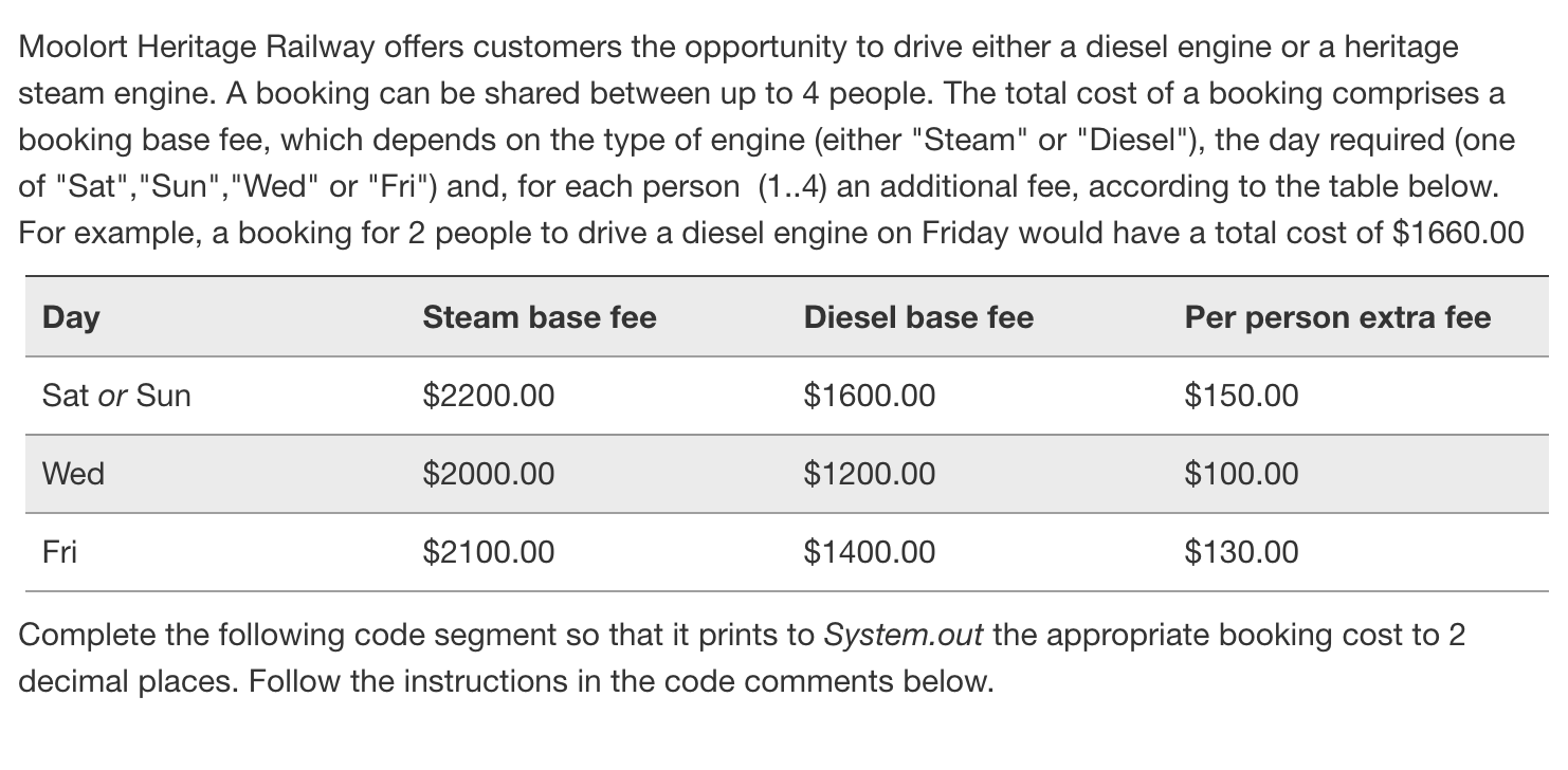 Solved Moolort Heritage Railway offers customers the | Chegg.com