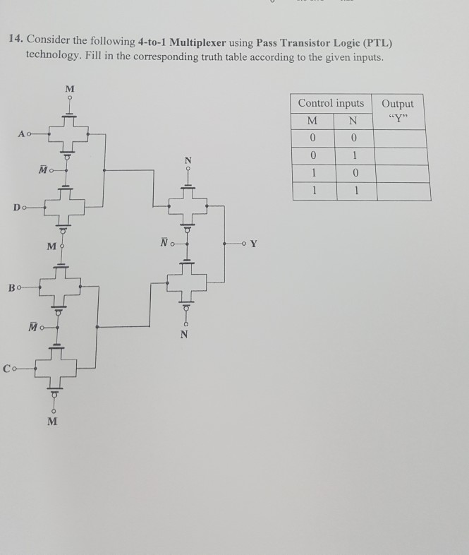 Solved 14. Consider the following 4-to-1 Multiplexer using | Chegg.com