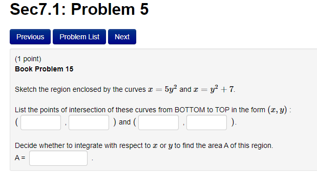 Solved Sec7.1: Problem 5 Previous Problem List Next (1 | Chegg.com