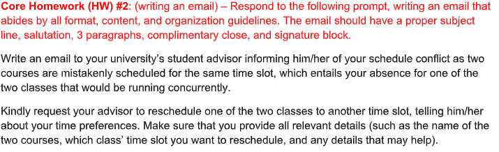 Solved Core Homework (HW) #2: (writing an email) - Respond | Chegg.com