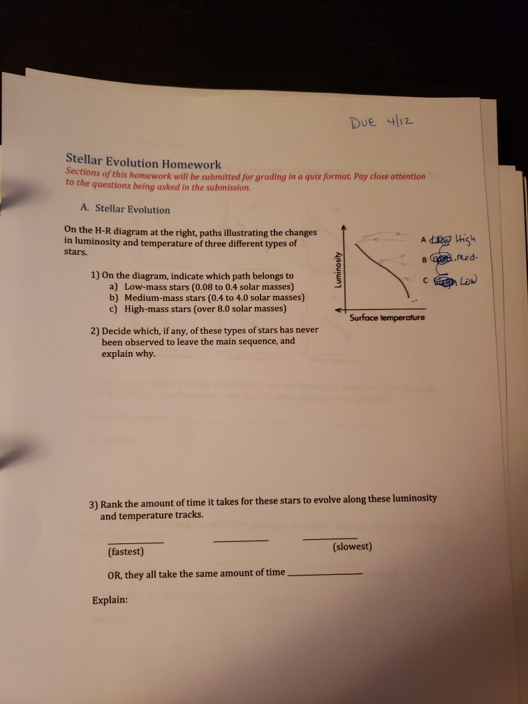 DUE 4/12 Stellar Evolution Homework sections of this | Chegg.com