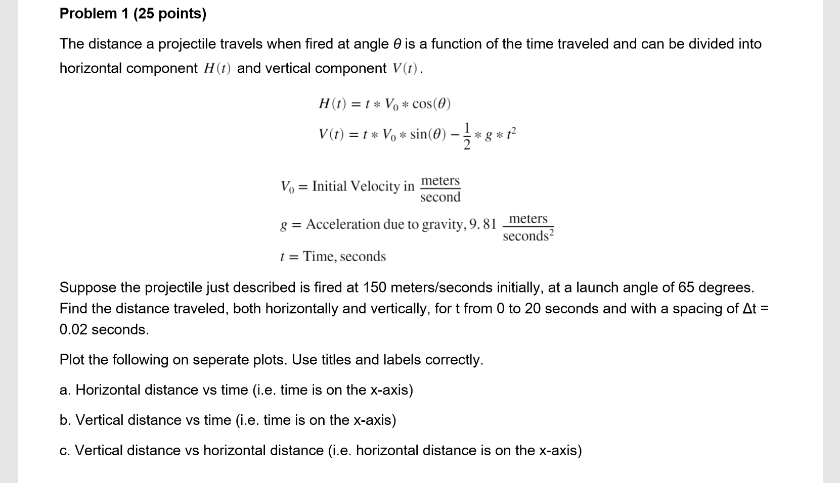 Solved Problem 1 (25 points) The distance a projectile | Chegg.com