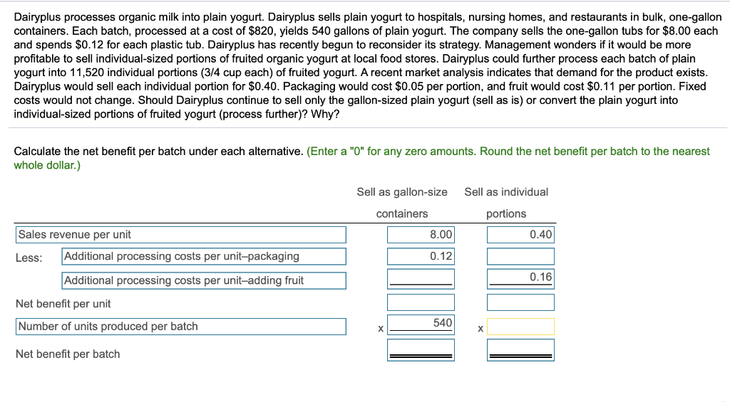 Solved Dairyplus processes organic milk into plain yogurt. | Chegg.com