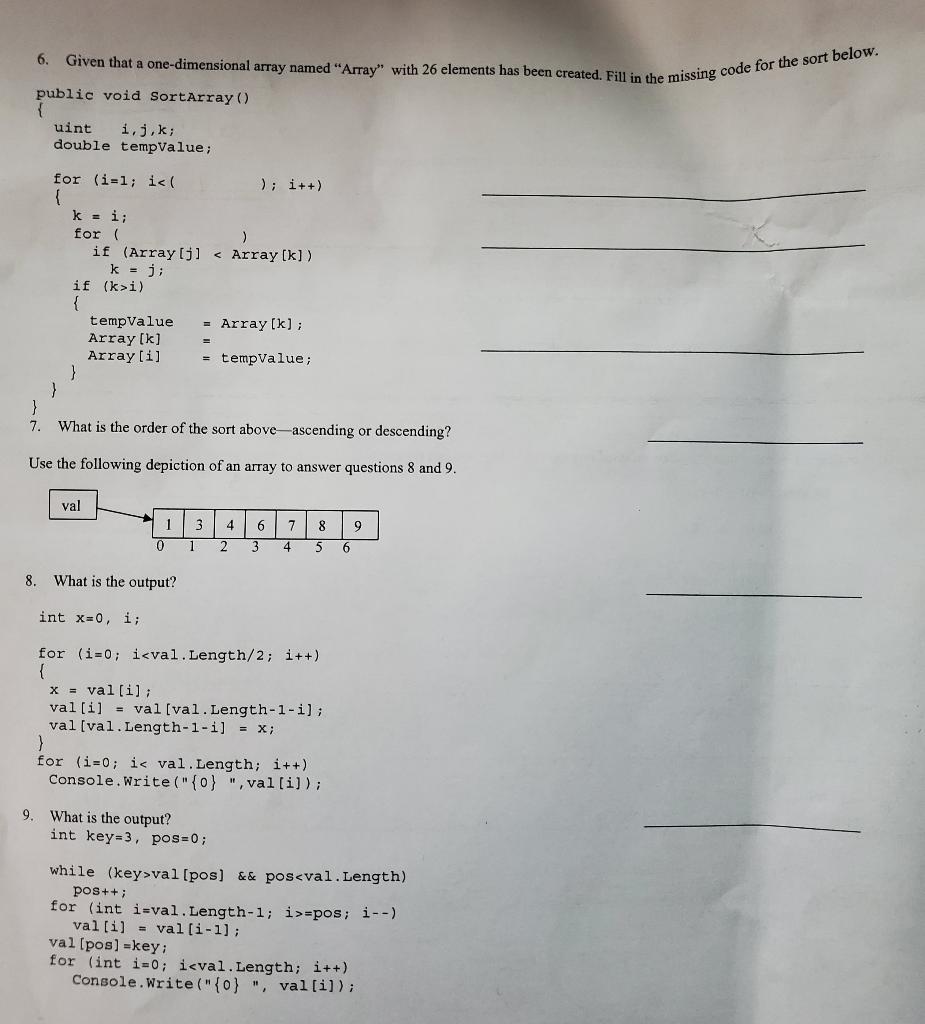 Solved 6. Given that a one-dimensional array named "Array" | Chegg.com