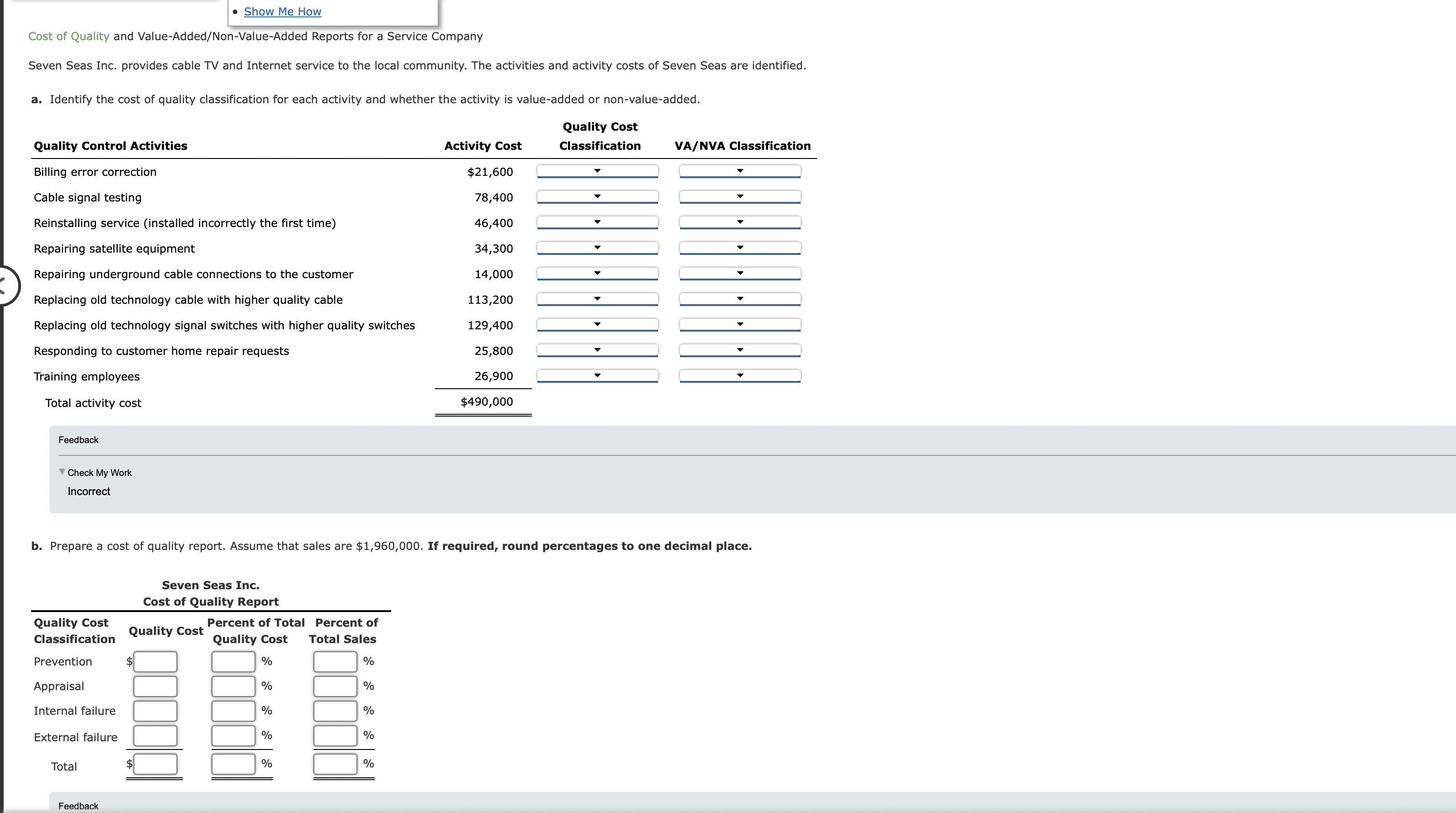 Solved Cost of Quality and Value-Added/Non-Value-Added | Chegg.com
