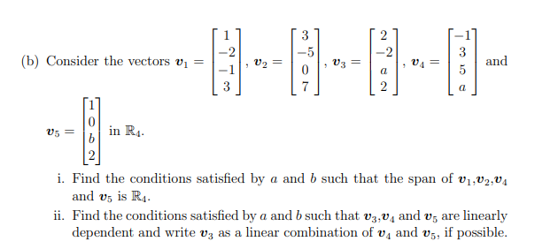 Solved (b) Consider the vectors | Chegg.com