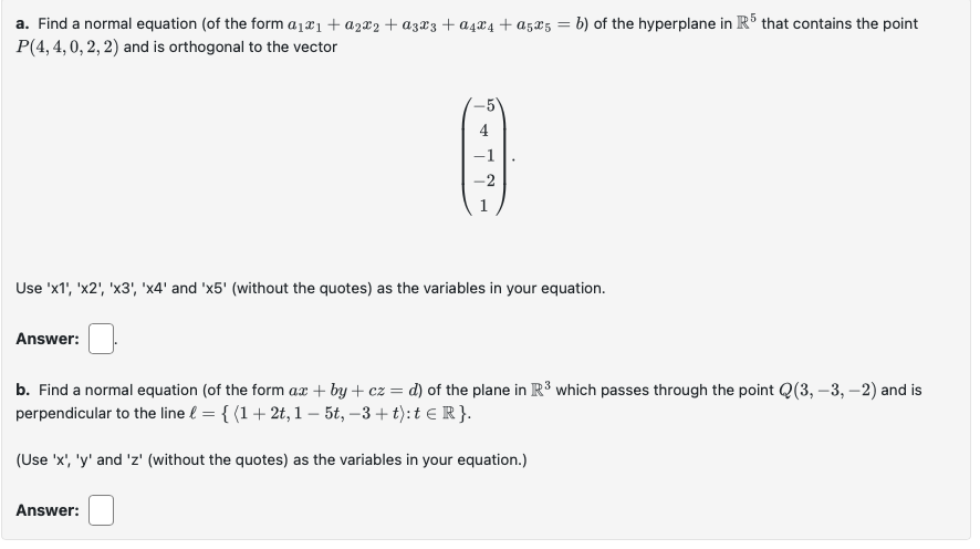 Solved a. Find a normal equation (of the form | Chegg.com