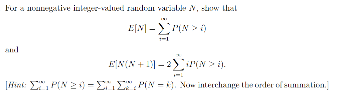 Solved For A Nonnegative Integer Valued Random Variable N 