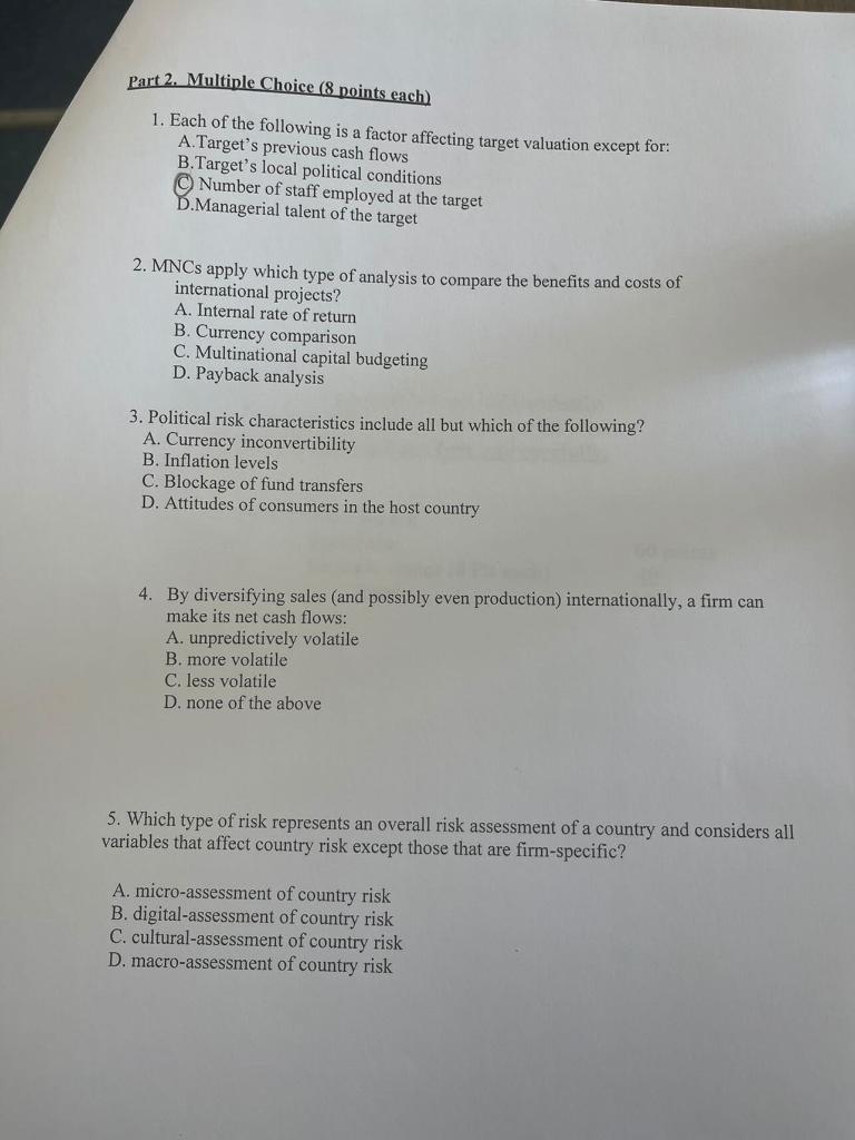 Solved Part 2. Multiple Choice (8 points each) 1. Each of | Chegg.com