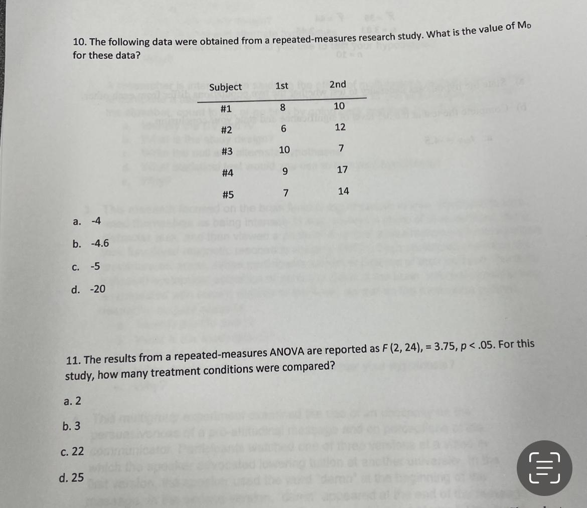 Solved 10. The following data were obtained from a | Chegg.com