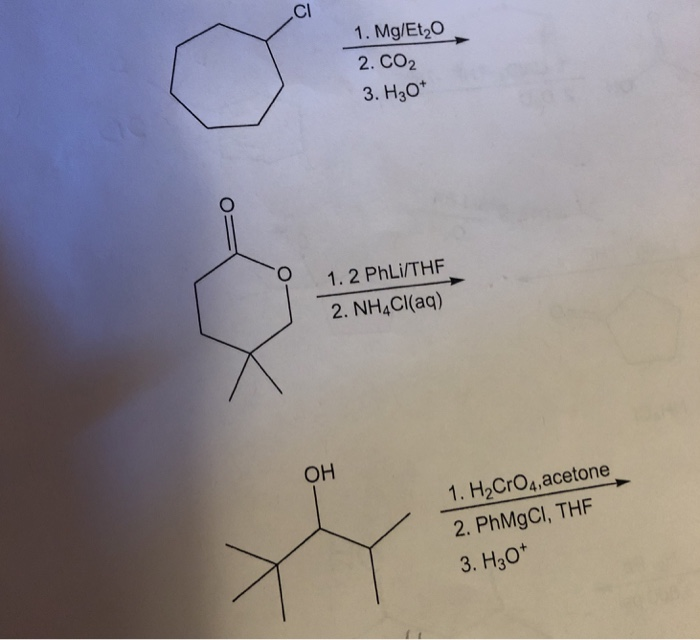 Solved Cl 1. Mg/Et2O 2. CO2 3. H3O O 1.2 PhLi/THF 2. | Chegg.com