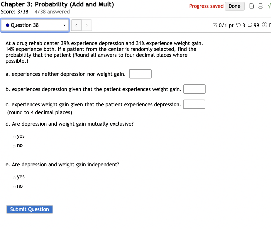 Solved Chapter 3: Probability (Add and Mult) Score: 3/38 | Chegg.com