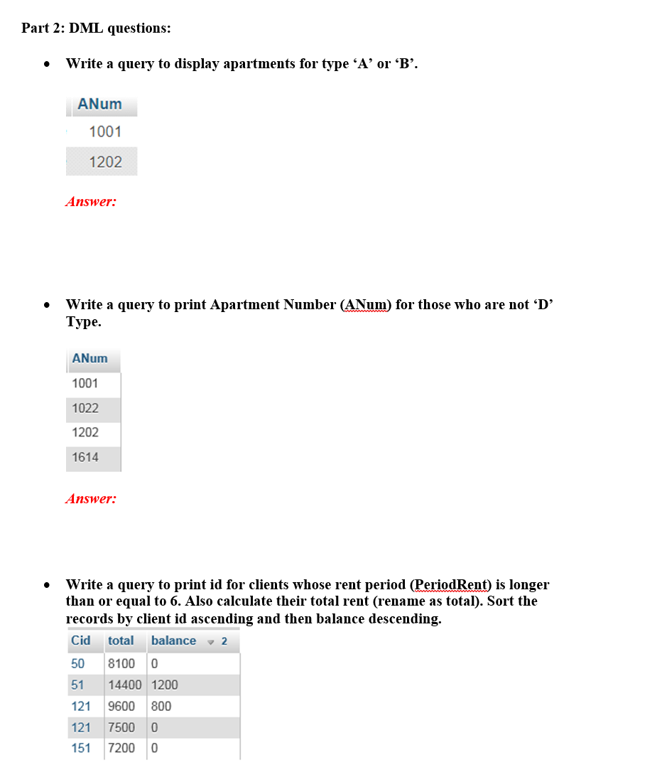 Solved Part 2: DML questions: • Write a query to display | Chegg.com