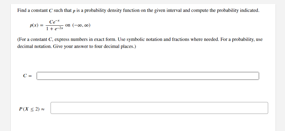 Solved Find a constant C such that p is a probability | Chegg.com