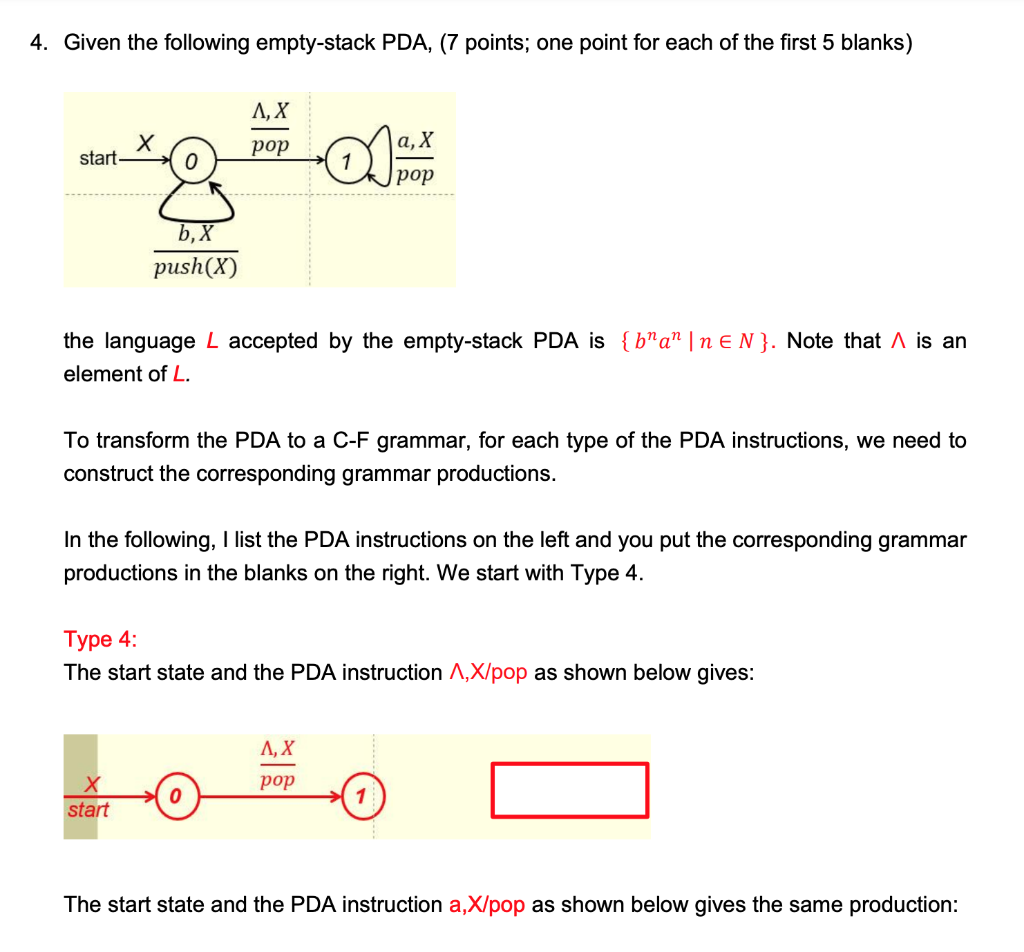 Solved Given the following empty-stack PDA, (7 points; one | Chegg.com