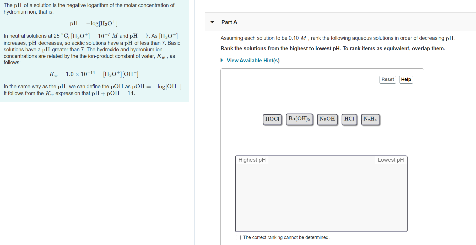 Solved The pH of a solution is the negative logarithm of the | Chegg.com
