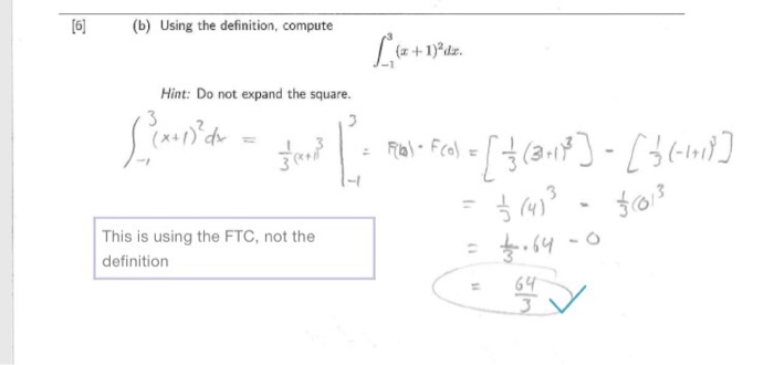 Solved Using the definition, compute integral^3_-1 (x + | Chegg.com