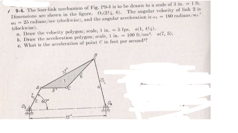 Solved 1 9-4. The four-link mechanism of Fig. P9-4 is to be | Chegg.com