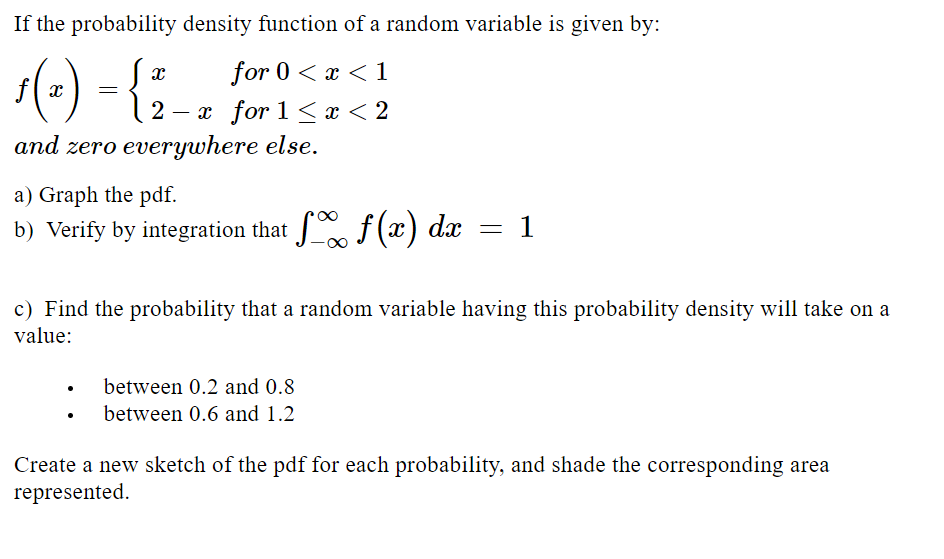 Solved If the probability density function of a random | Chegg.com
