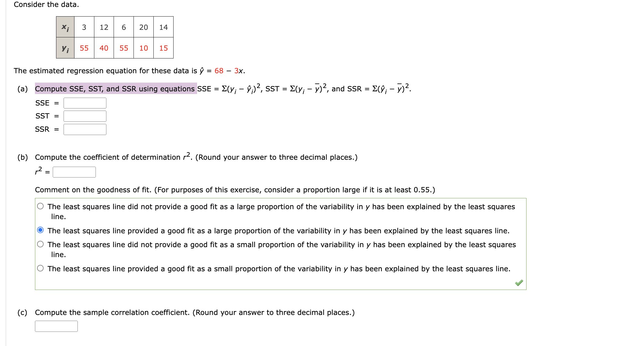Solved Consider the data. The estimated regression equation | Chegg.com